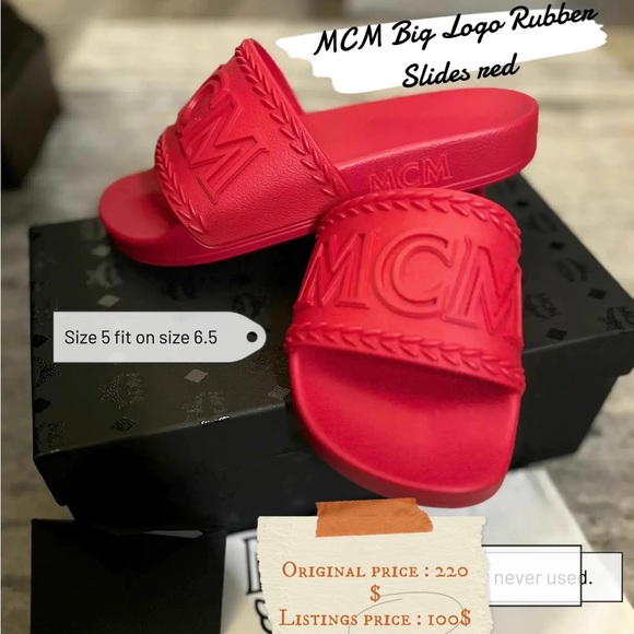 MCM | Shoes | Mcm Big Logo Rubber Slides Red New Never Used | Poshmark